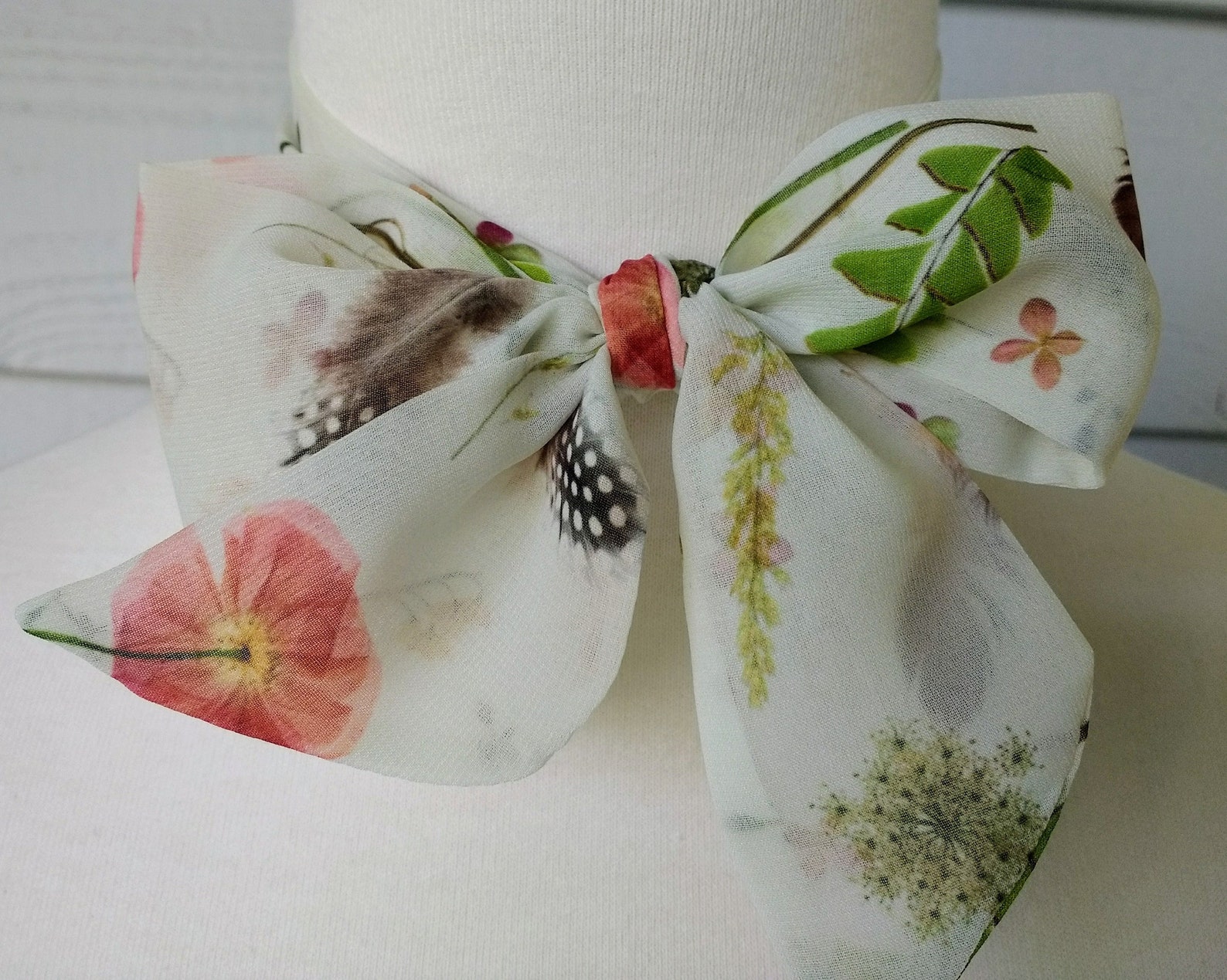 Skinny Scarf Floral Scarves Wildflower Garden With Feathers - Etsy