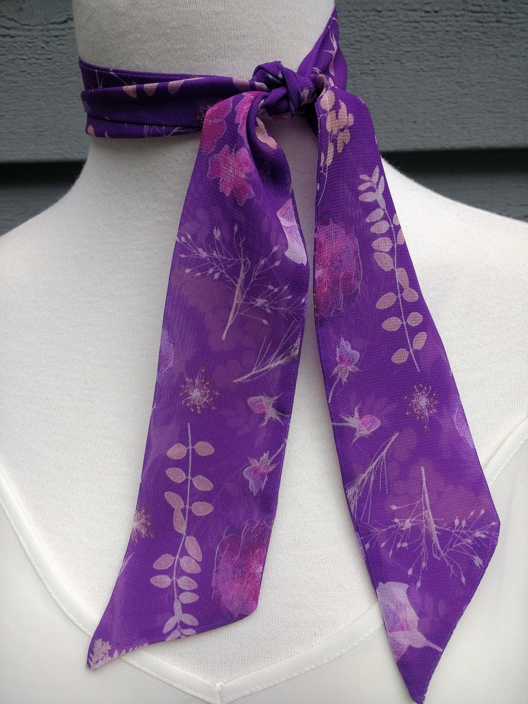 Skinny Scarf, Floral Scarves, Violet Meadow, Scarves for Women, Neck ...