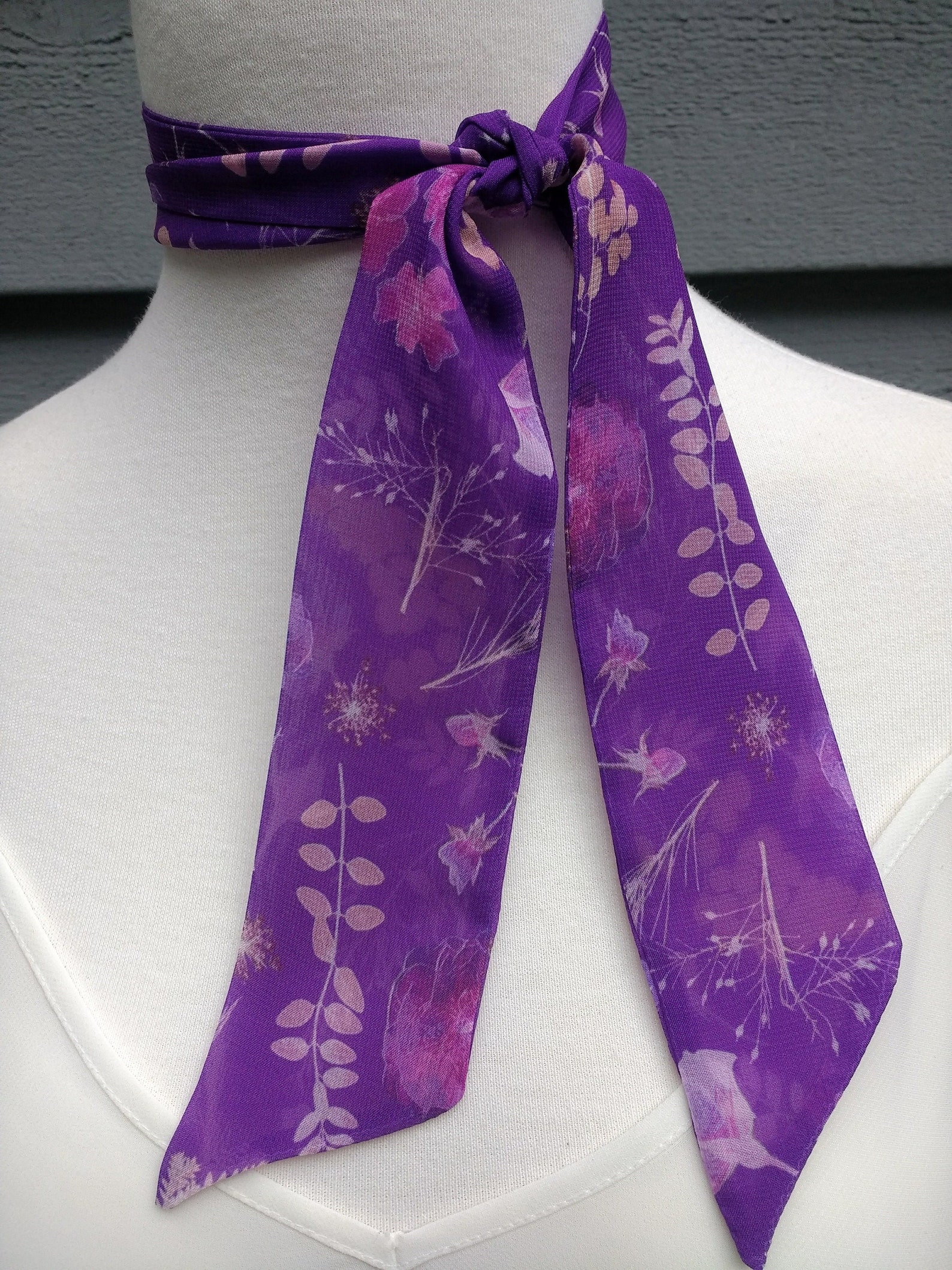Skinny Scarf Floral Scarves Violet Meadow Scarves for - Etsy