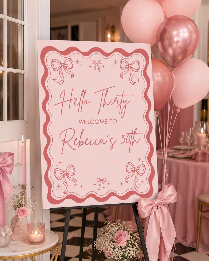 Pink Retro Bow Welcome Sign Template - Etsy