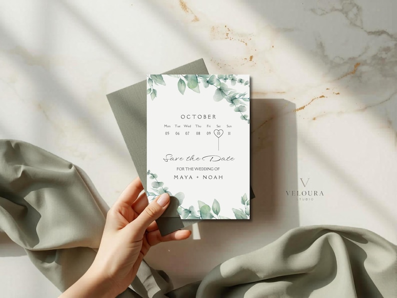 Greenery Wedding Invitation Suite, Eucalyptus Botanical Canva Template ...