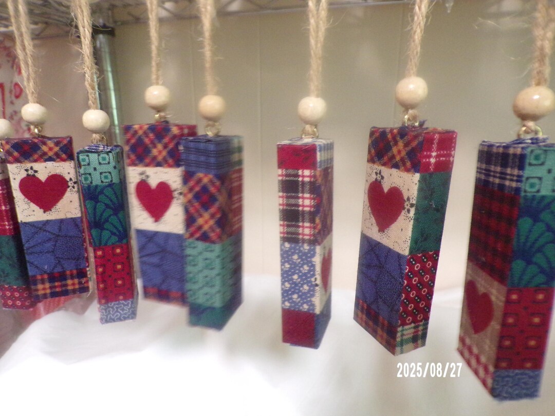 Wooden Jenga Decorative Farmhouse Heart Ornaments ( Fabric Covered ...