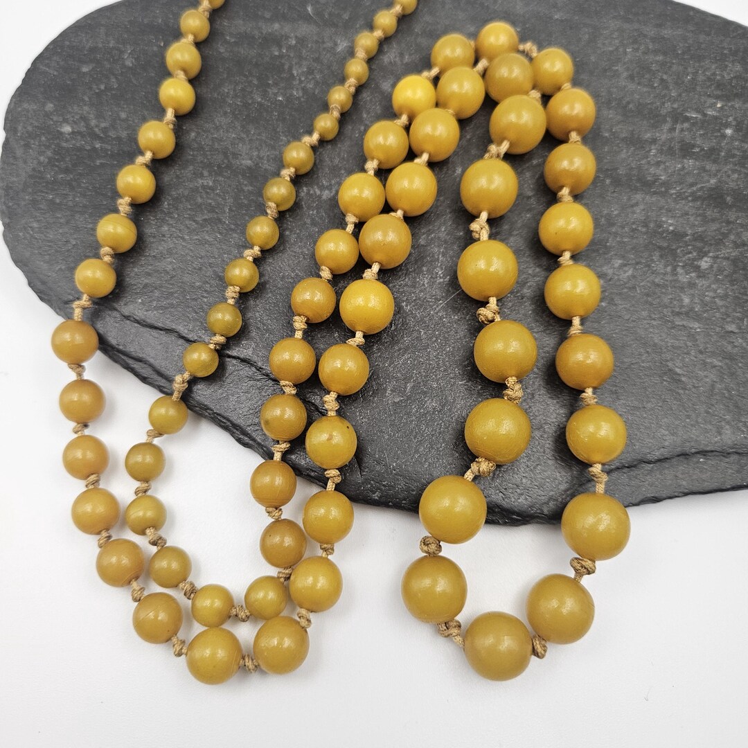 Antique Vtg Galalith ? Necklace Early Plastic Butterscotch Yellow Beads ...