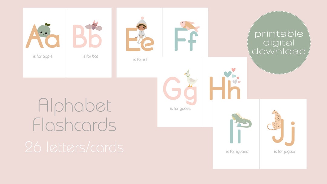 Preschool Alphabet Flashcards, Minimalist Alphabet, Montessori, Nursery ...