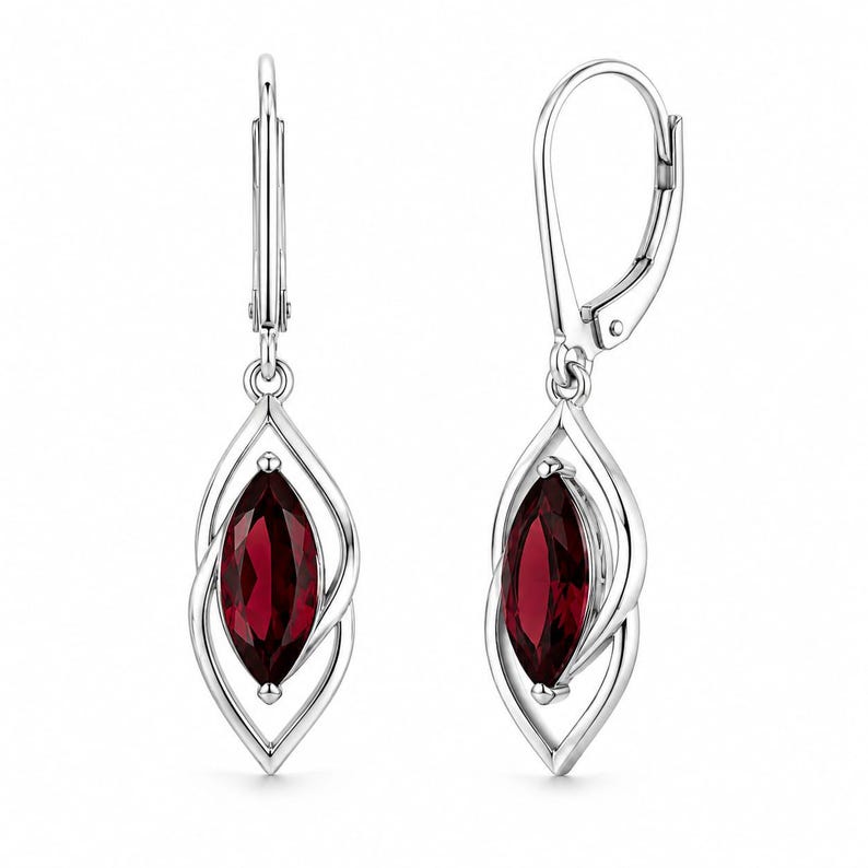 Marquise Garnet Leverback Earrings, 925 Sterling Silver Dangle Jewelry ...