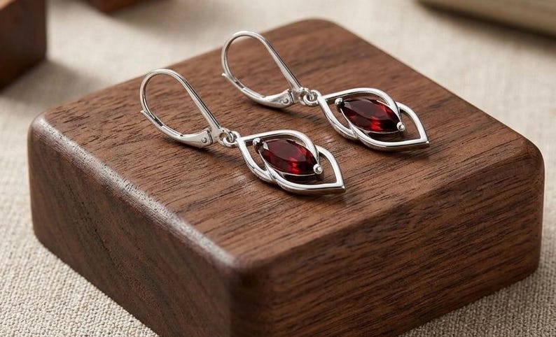 Marquise Garnet Leverback Earrings, 925 Sterling Silver Dangle Jewelry ...