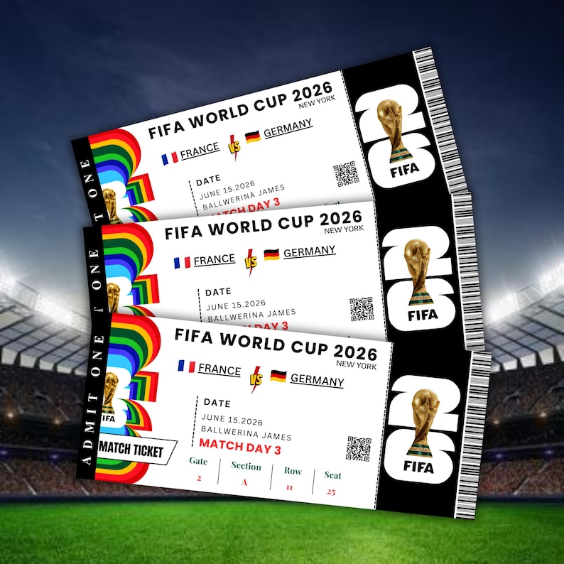 Fußball-WM 2026 Ticket-Vorlage, bearbeitbares Fußballspiel ...