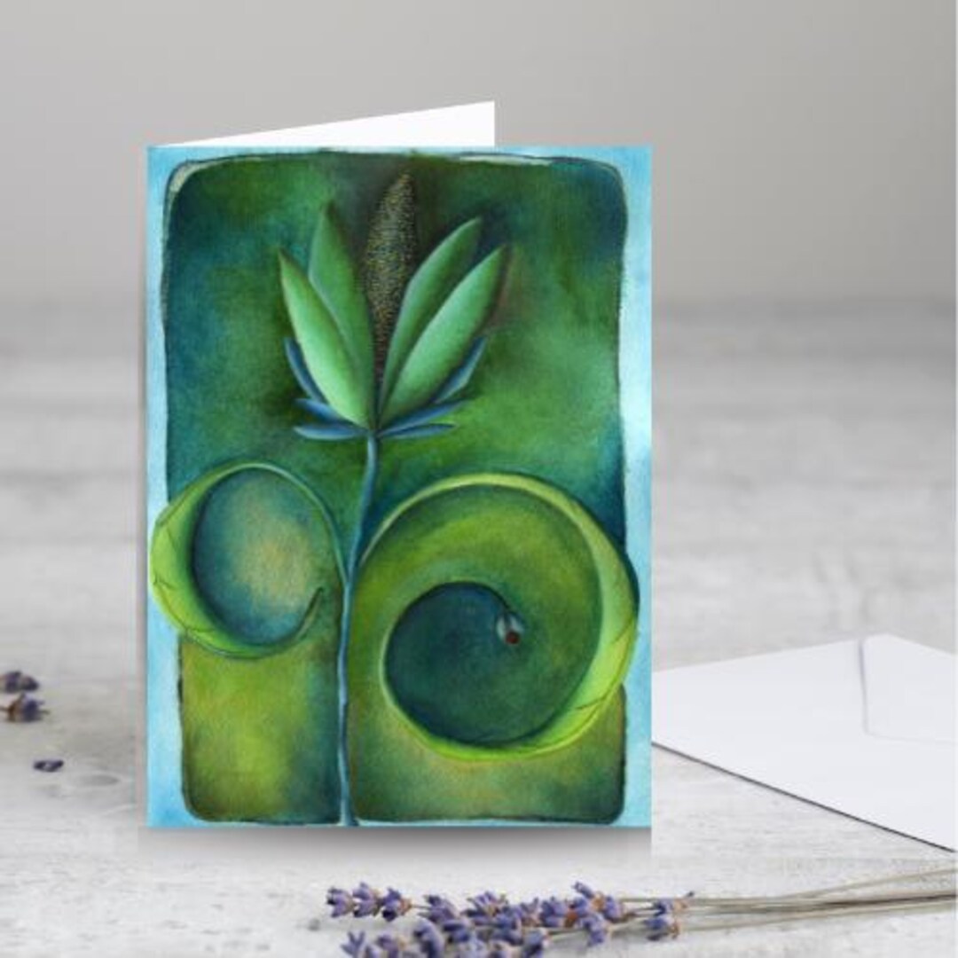 Lotus Flower Card-flower Notecard-lotus Painting-purple Card Blank ...