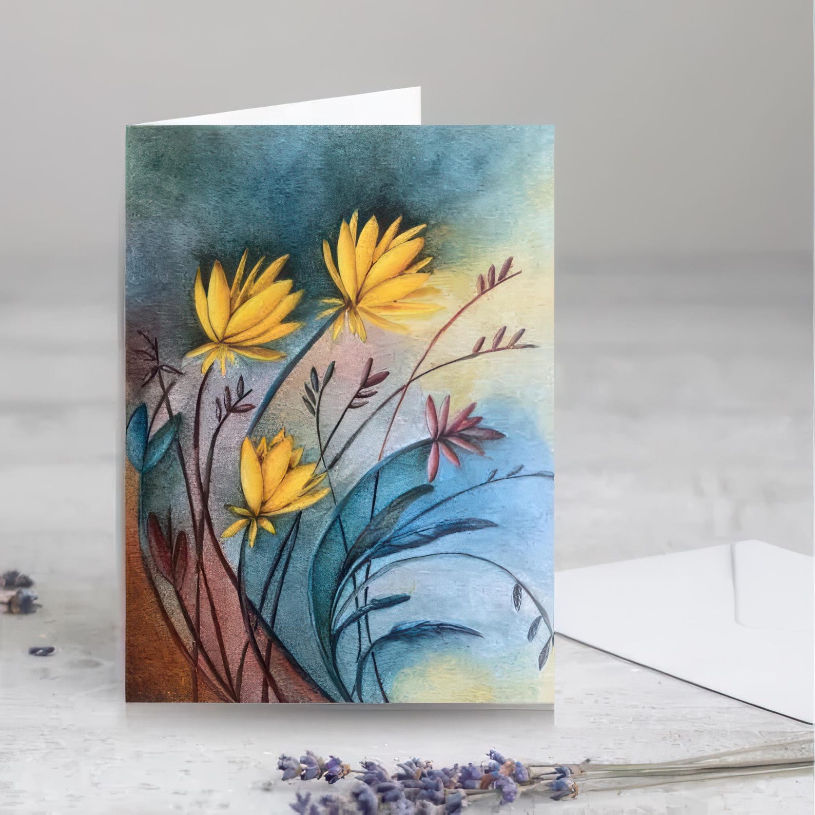 Yellow Lotus-stationery-blank Cards-wildflowers-flower Cards-set of ...