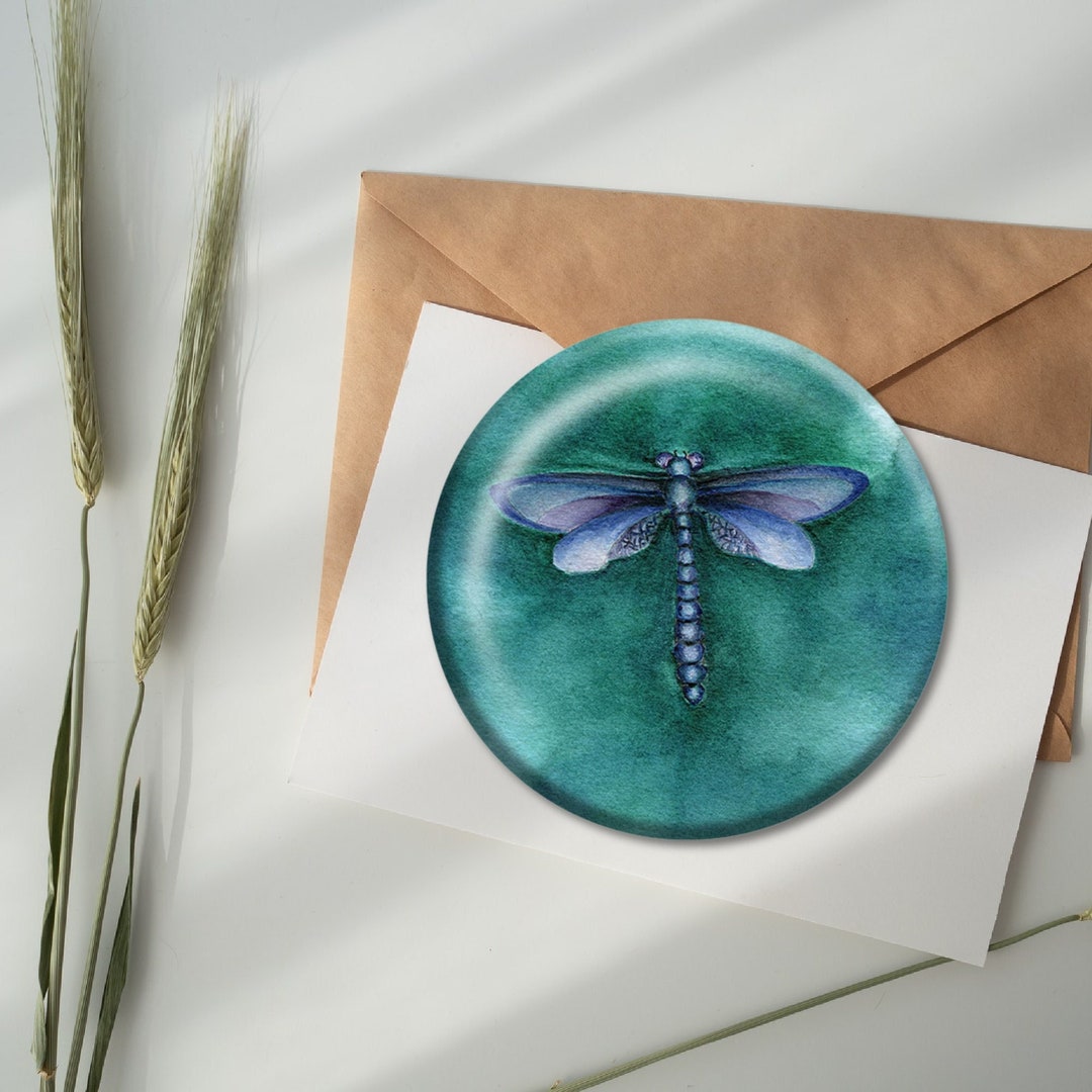 Glass Paperweight-blue DRAGONFLY Art-mother's Day Gift-nature Art-desk ...