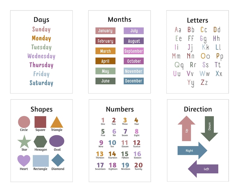 Preschool Learning Posters | ABC, Numbers, Shapes, Days, Months (PDF ...