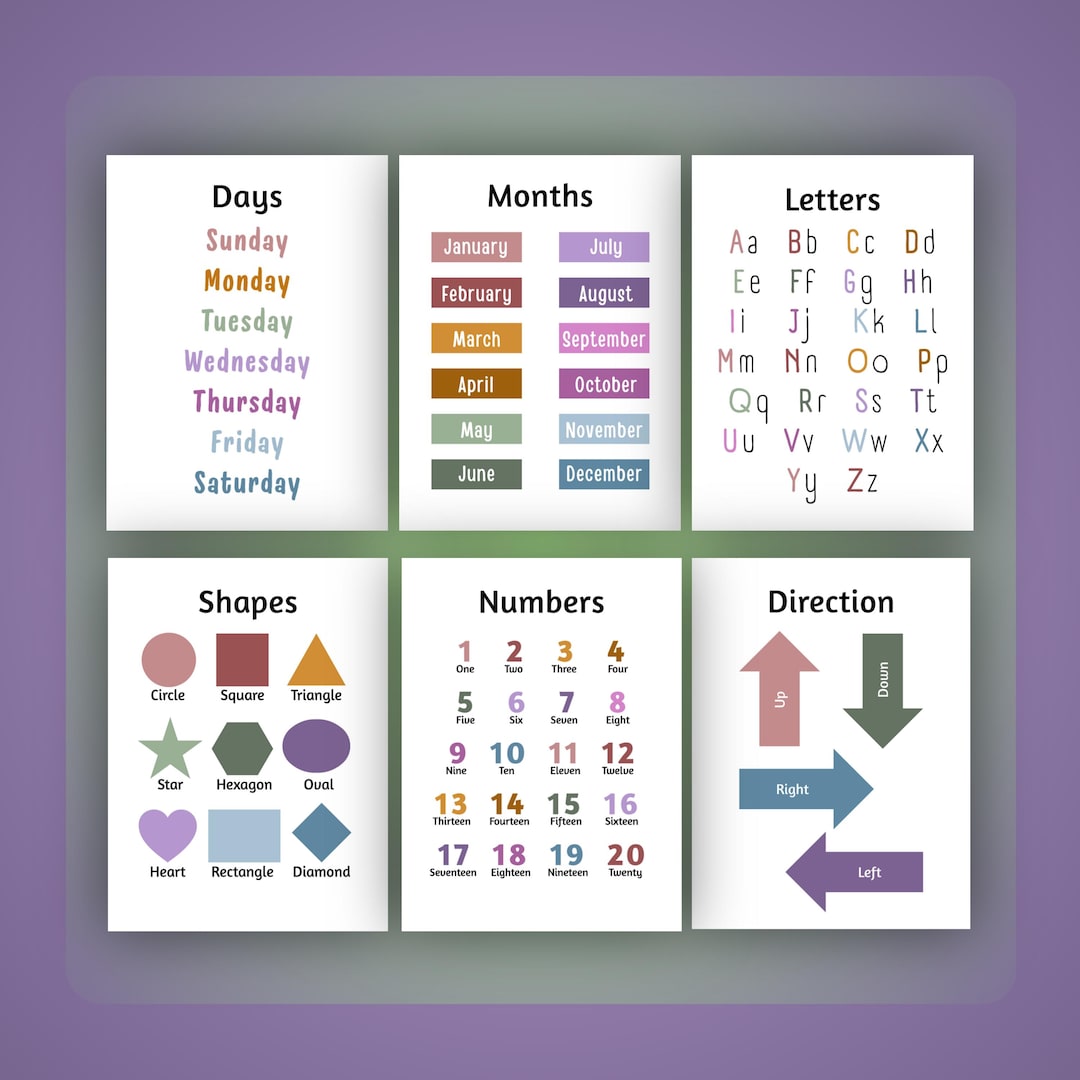 Preschool Learning Posters | ABC, Numbers, Shapes, Days, Months (PDF ...
