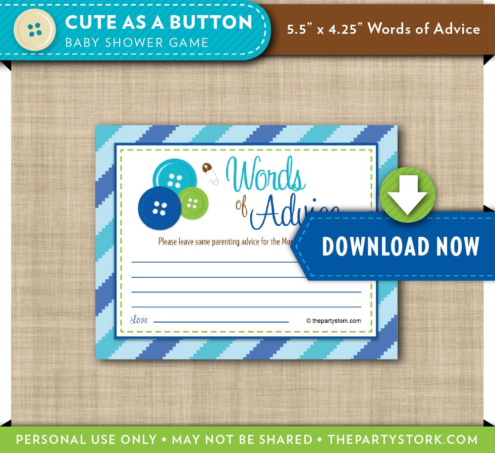 Baby Advice Card Printable Cute as a Button Baby Shower - Etsy
