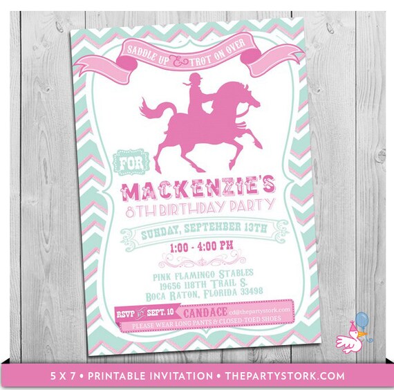 Paper & Party Supplies Horseback Riding invitation Horse Birthday ...