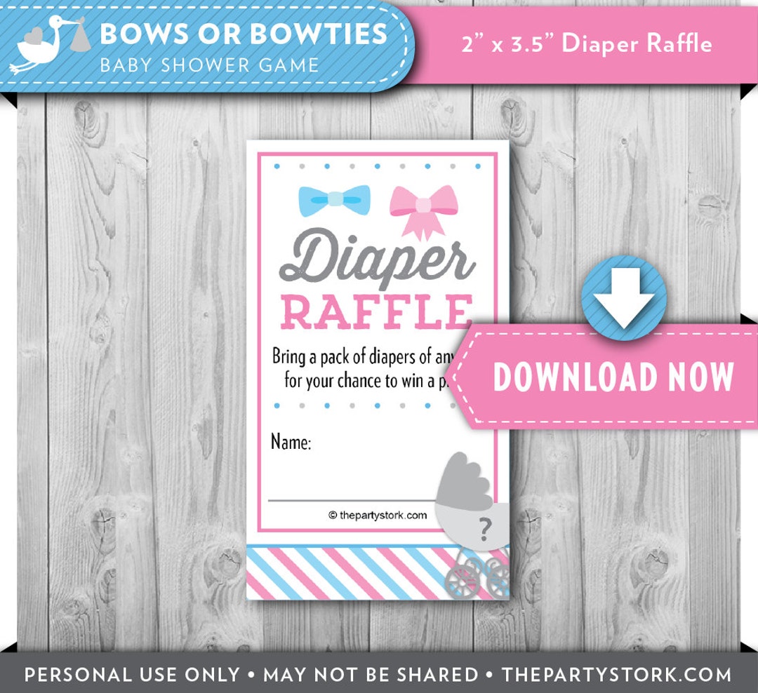 Bows or Bowties Diaper Raffle Ticket | Gender Reveal Baby Shower Party ...
