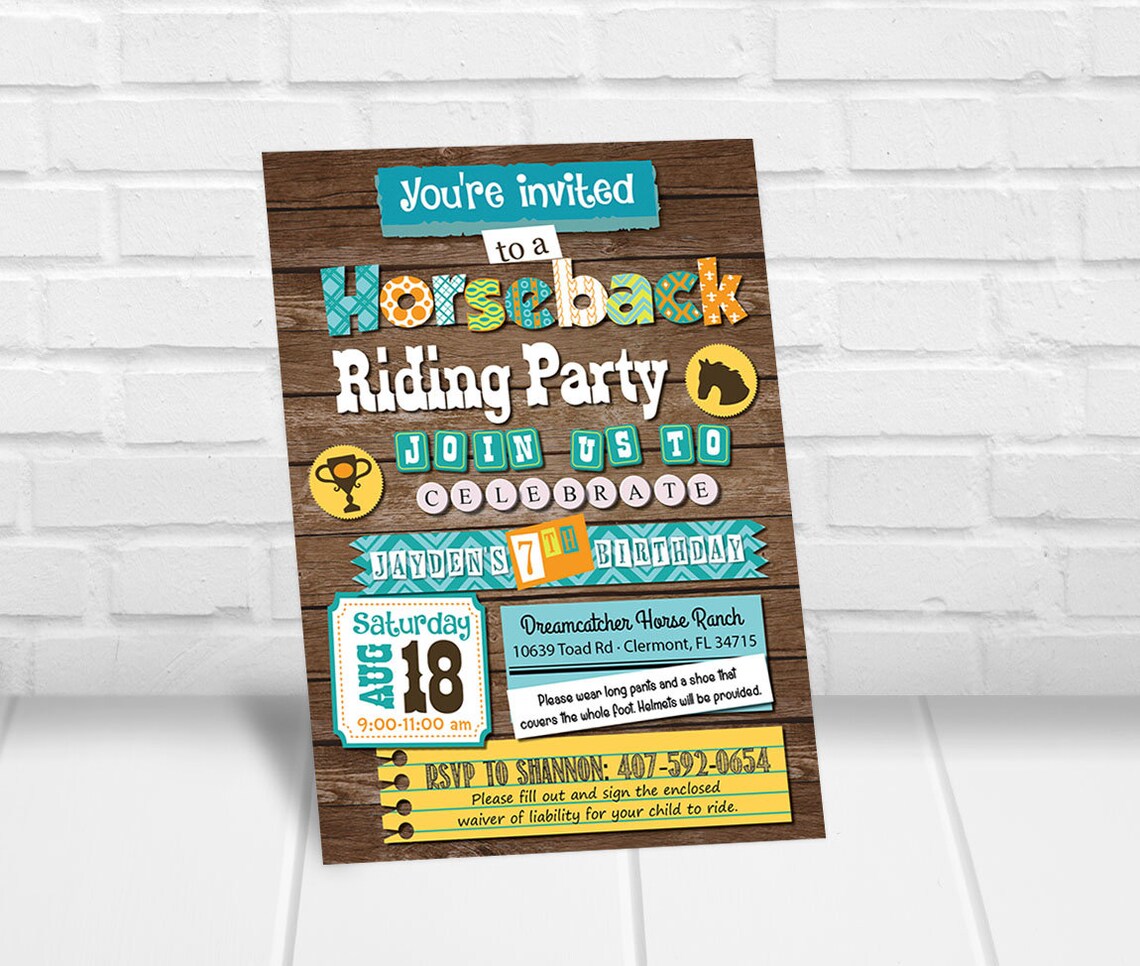 Boys Horse Back Riding Invitation: Custom Printable Boys Horse Birthday ...