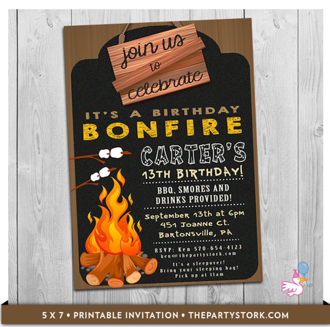 Bonfire Birthday Invitation, Bonfire Invitation, Campfire Invitation ...