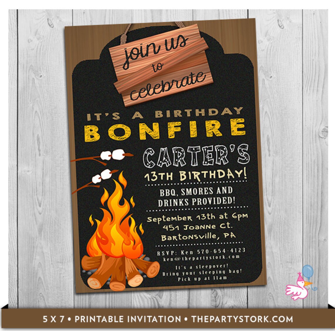Bonfire Birthday Invitation, Bonfire Invitation, Campfire Invitation ...