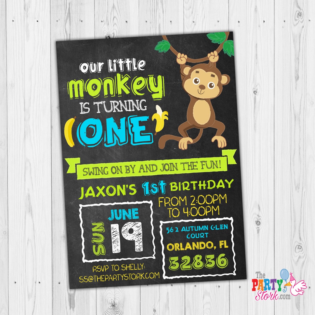 Monkey Birthday Invitation, Monkey First Birthday Invitation - Etsy