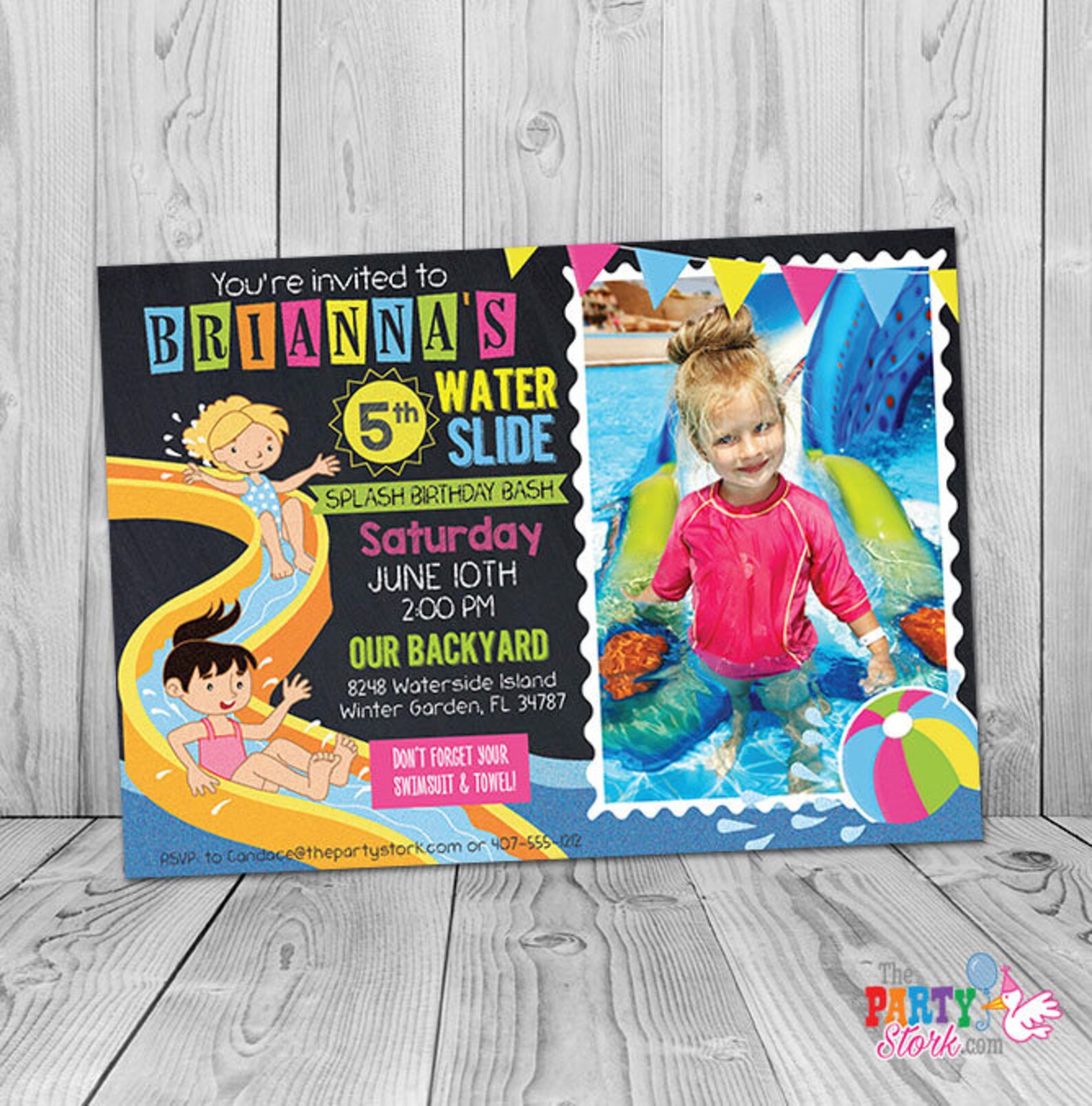 Waterslide Birthday Invitation, Printable Waterslide Invitation ...