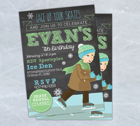 Ice Skating Birthday Invitation for Boy Ice Skating Party, Printable ...