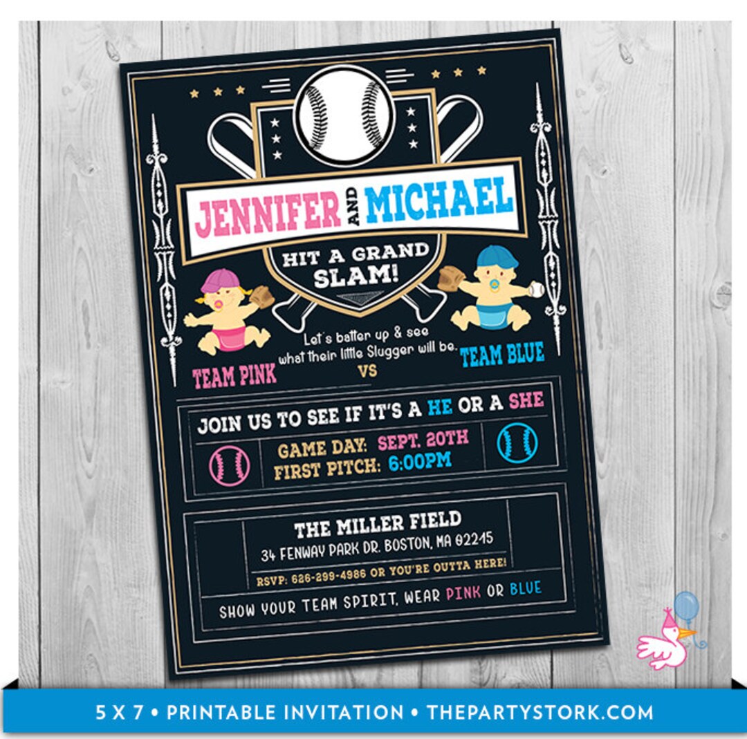 Baseball Gender Reveal Invitation, Printable Gender Reveal Invitation ...