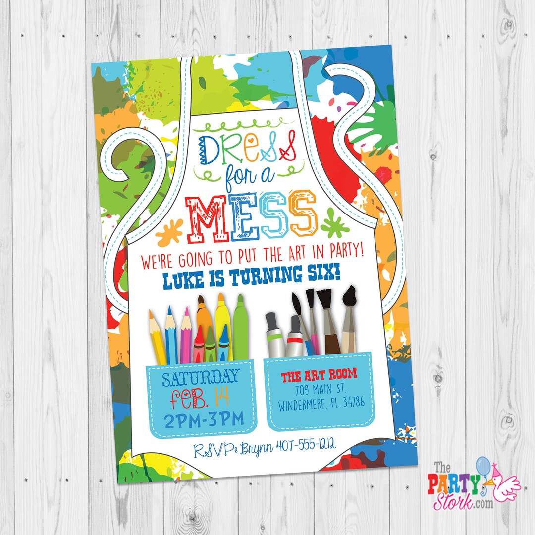 Paint Splatter Invitation, Art Birthday Invite Boys, Art Party ...