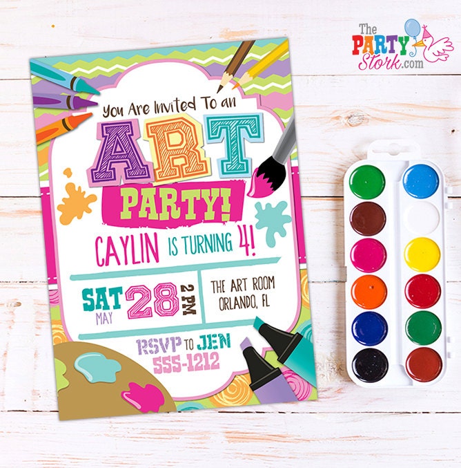 Craft Party Invitation, Crayon Invitations, Crayon Party Invitation ...