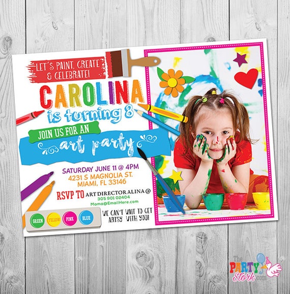 Dress for a Mess Invitation, Art Party Invitation with Photo, Paint ...