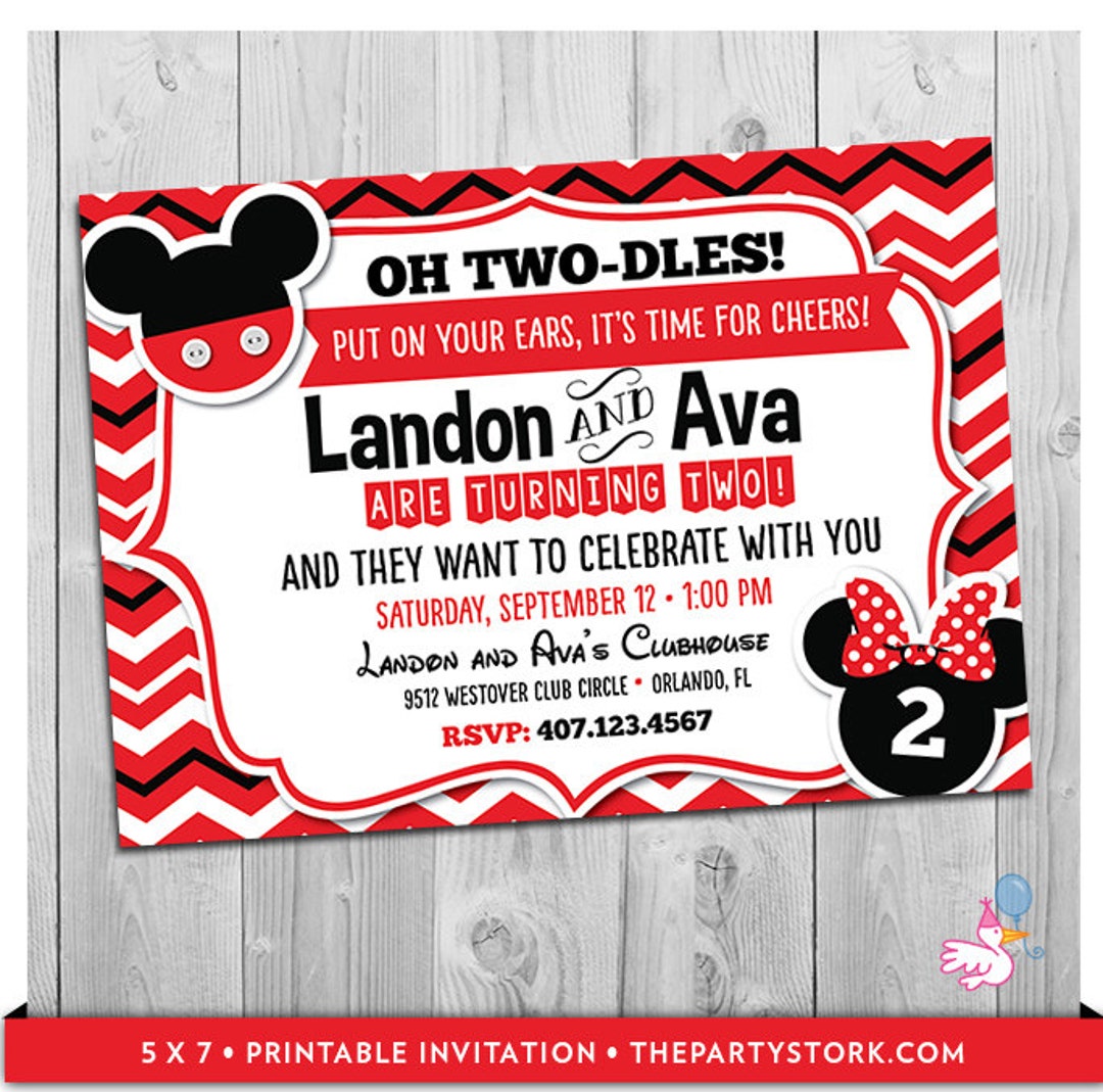 Twin Invitations, Mickey and Minnie Mouse Twin Birthday Invitations ...