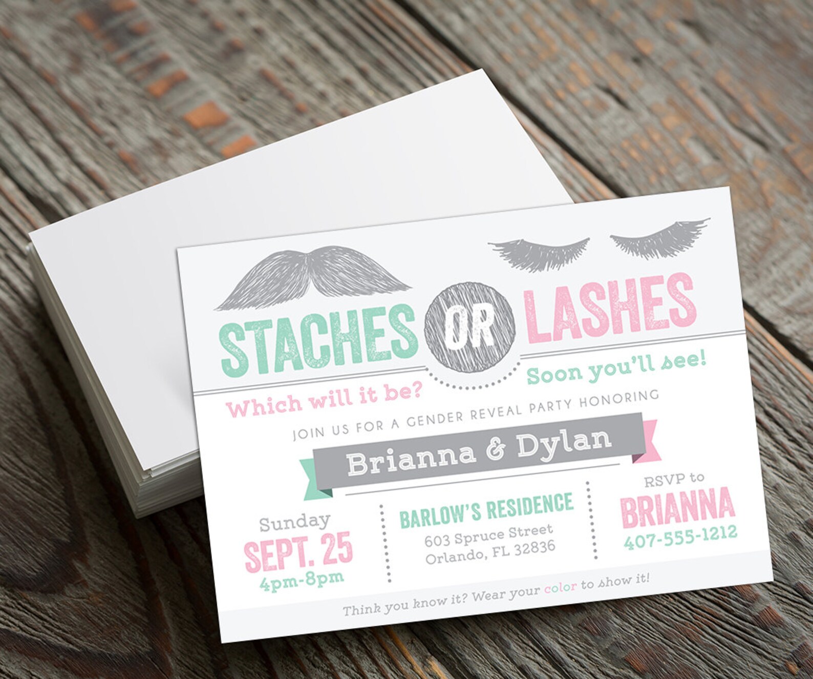 Staches or Lashes Gender Reveal Invitation, Printable Lashes or Staches ...
