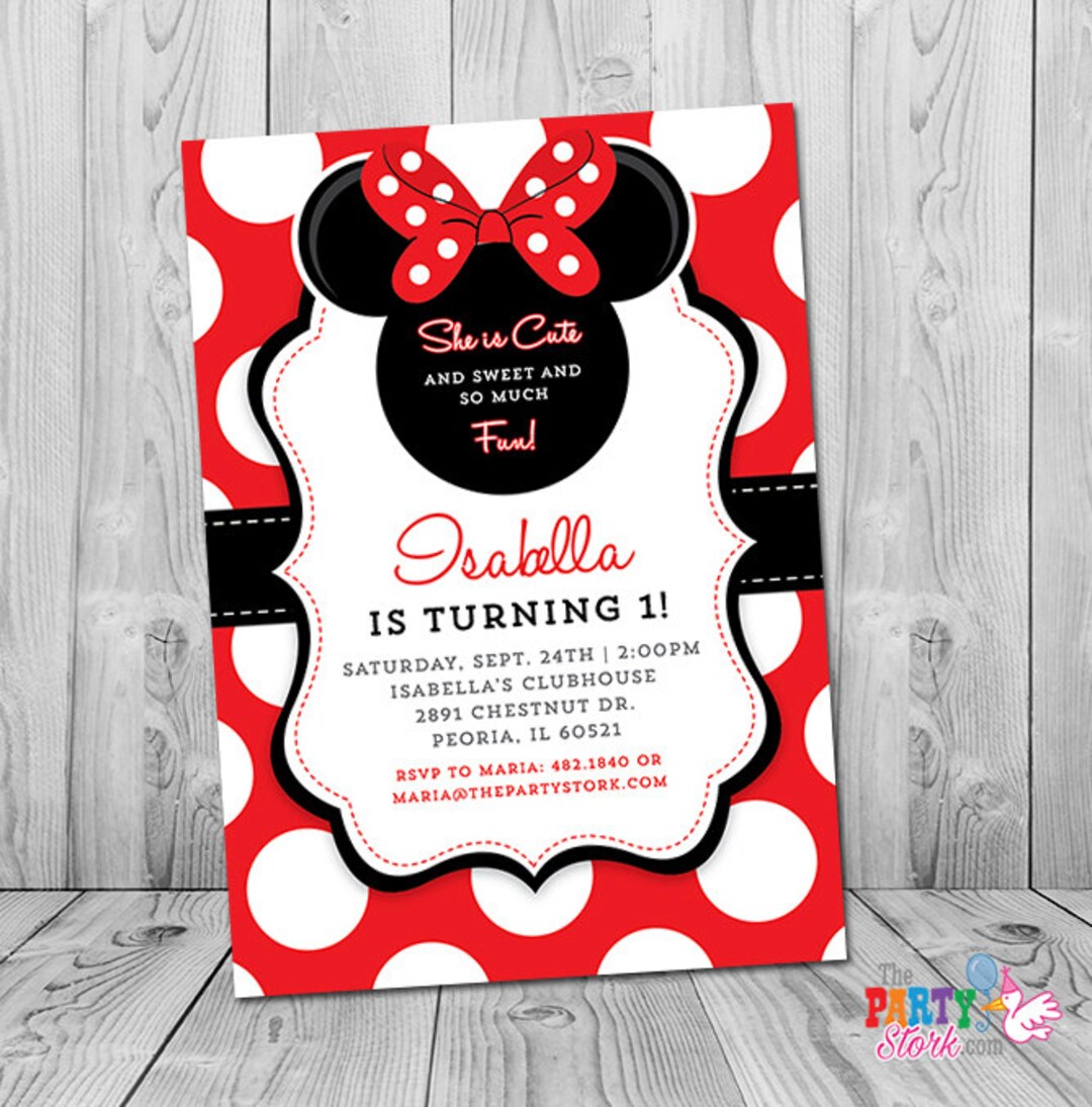 Minnie Mouse First Birthday Invitation, Minnie Mouse 1st Birthday ...