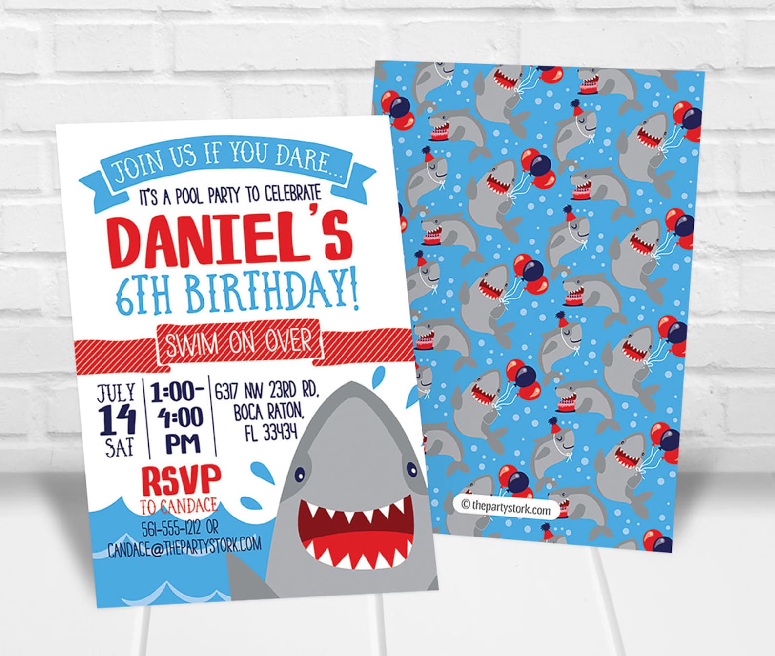 Shark Birthday Invitation Shark Pool Party Invitations Shark Birthday ...