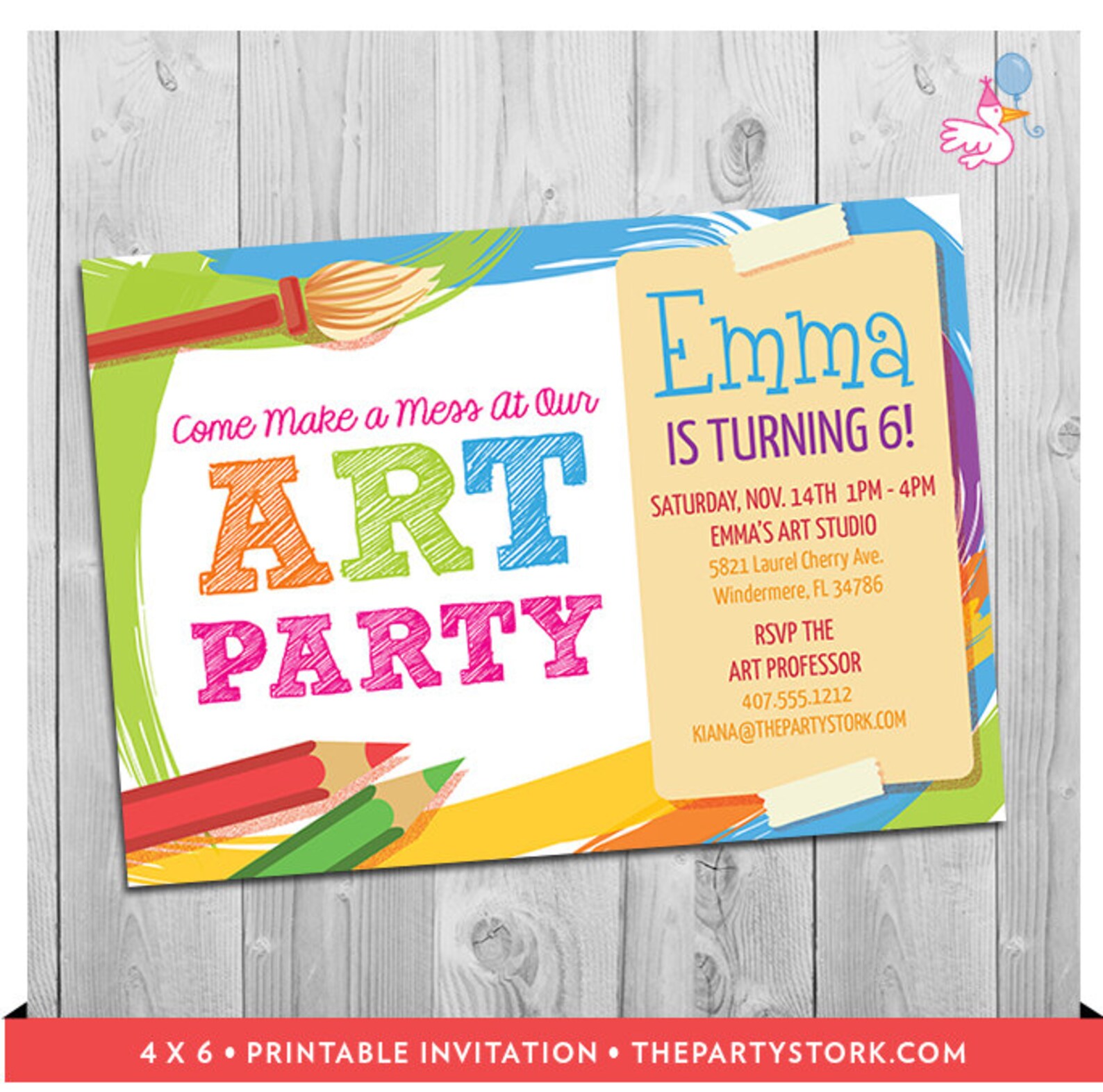 Art Party Invitation: Printable Girls Birthday Painting Art - Etsy