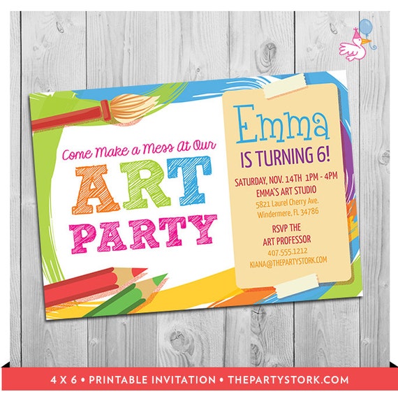 Art Party Invitation: Printable Girls Birthday Painting Art Party ...