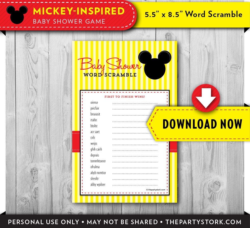 Baby Word Scramble Mickey Mouse Baby Babble Shower Games | Etsy