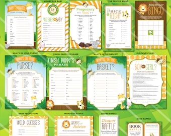Jungle Safari Baby Shower Printable Games | 7 Digital Download Baby ...