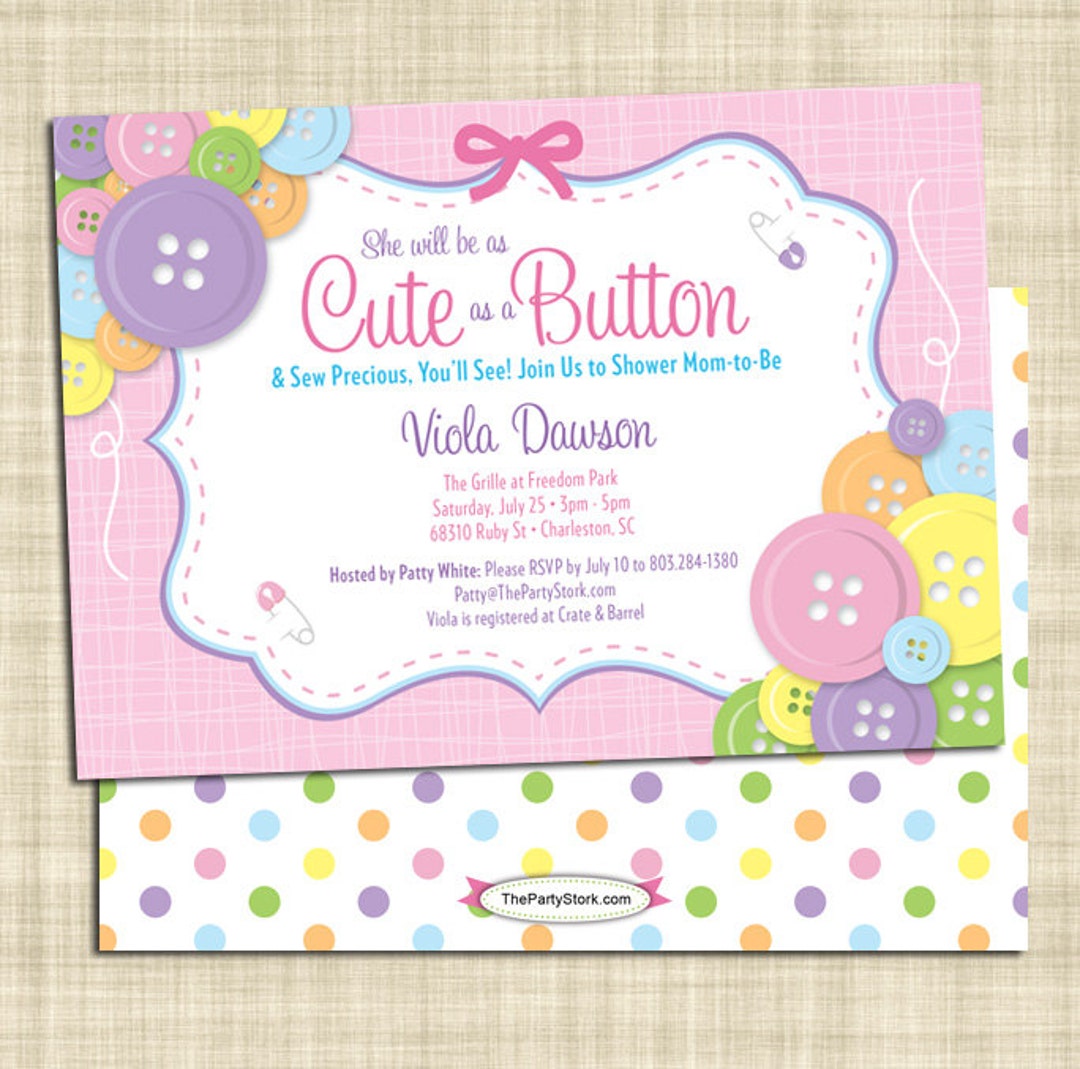 Cute as a Button Baby Shower Invitation, Girl Baby Shower Invitations ...