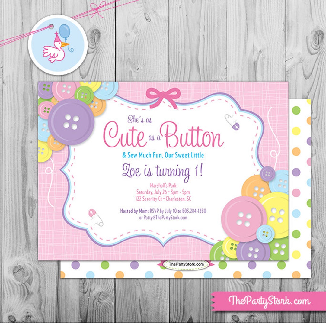Cute as a Button Birthday Party Invitation | Printable Girl Invite ...