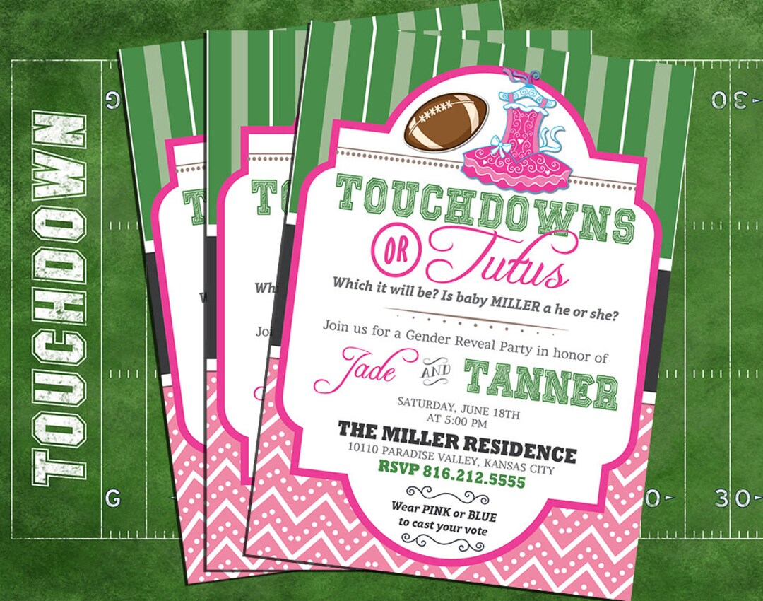 Touchdowns or Tutus Invitation, Touchdowns or Tutus Gender Reveal Party ...