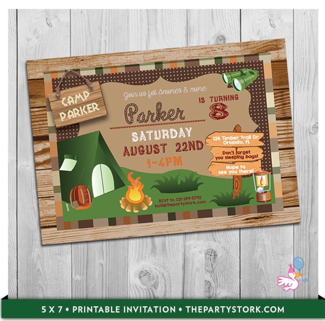 Camping Invitation, Boy Camping Invitation, Camp Birthday Invite, Camp ...