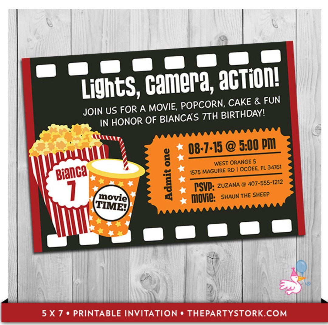 Movie Party Invitation | Printable Boys or Girls Movie Invite ...