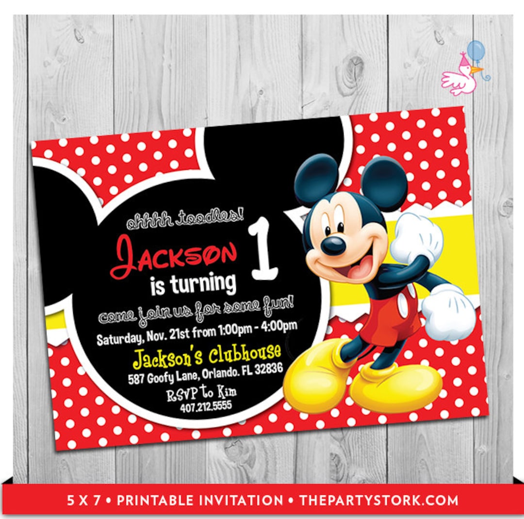 Mickey Mouse Party Invitations: Printable Boy 1st Birthday Invitation ...