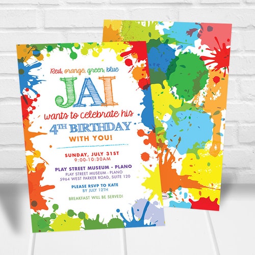 Paint Splatter Invitation Art Birthday Invite Boys Art Party - Etsy