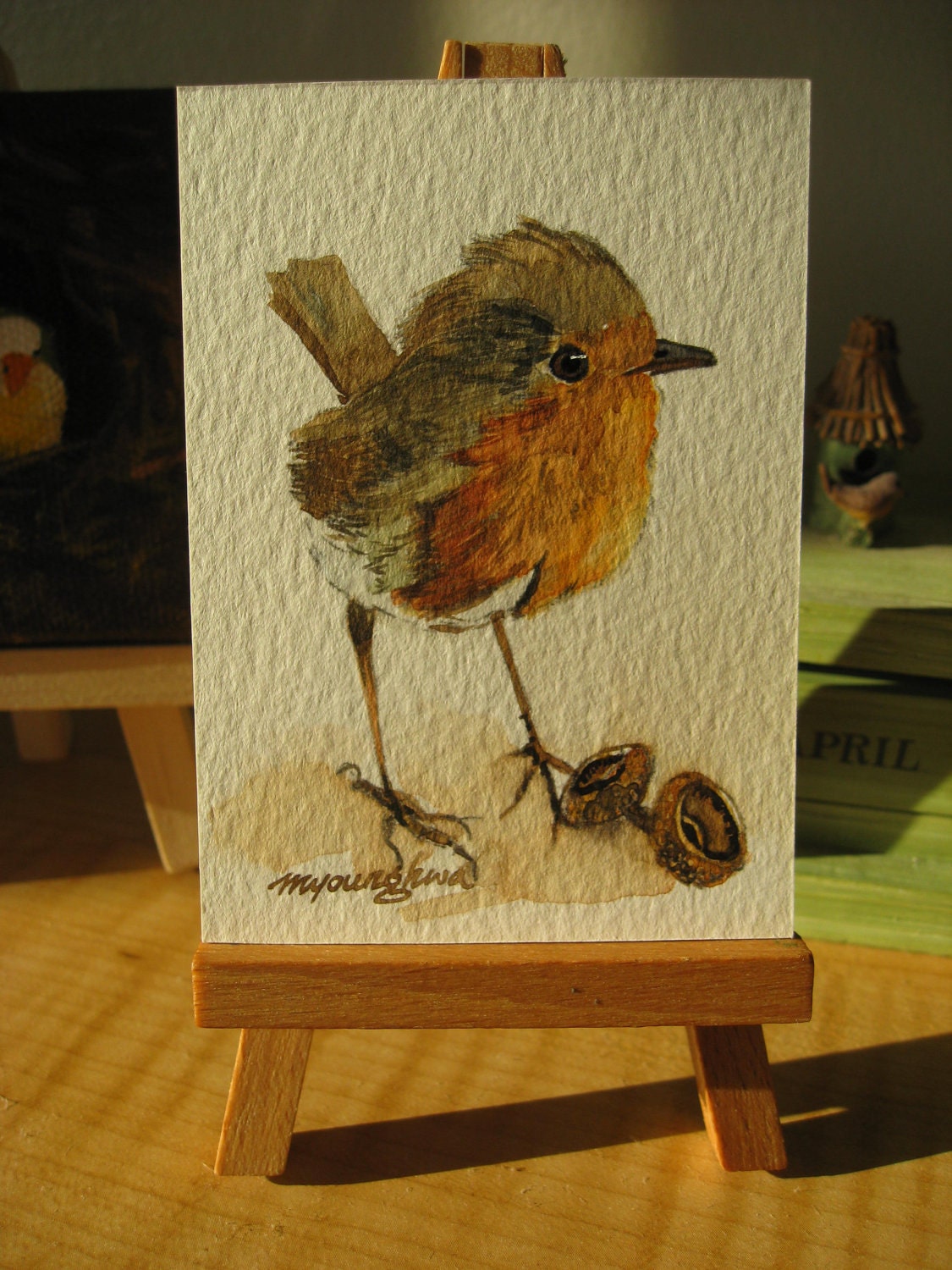 Little Acorns Art Print 5x7 Cute Robin Painting - Etsy
