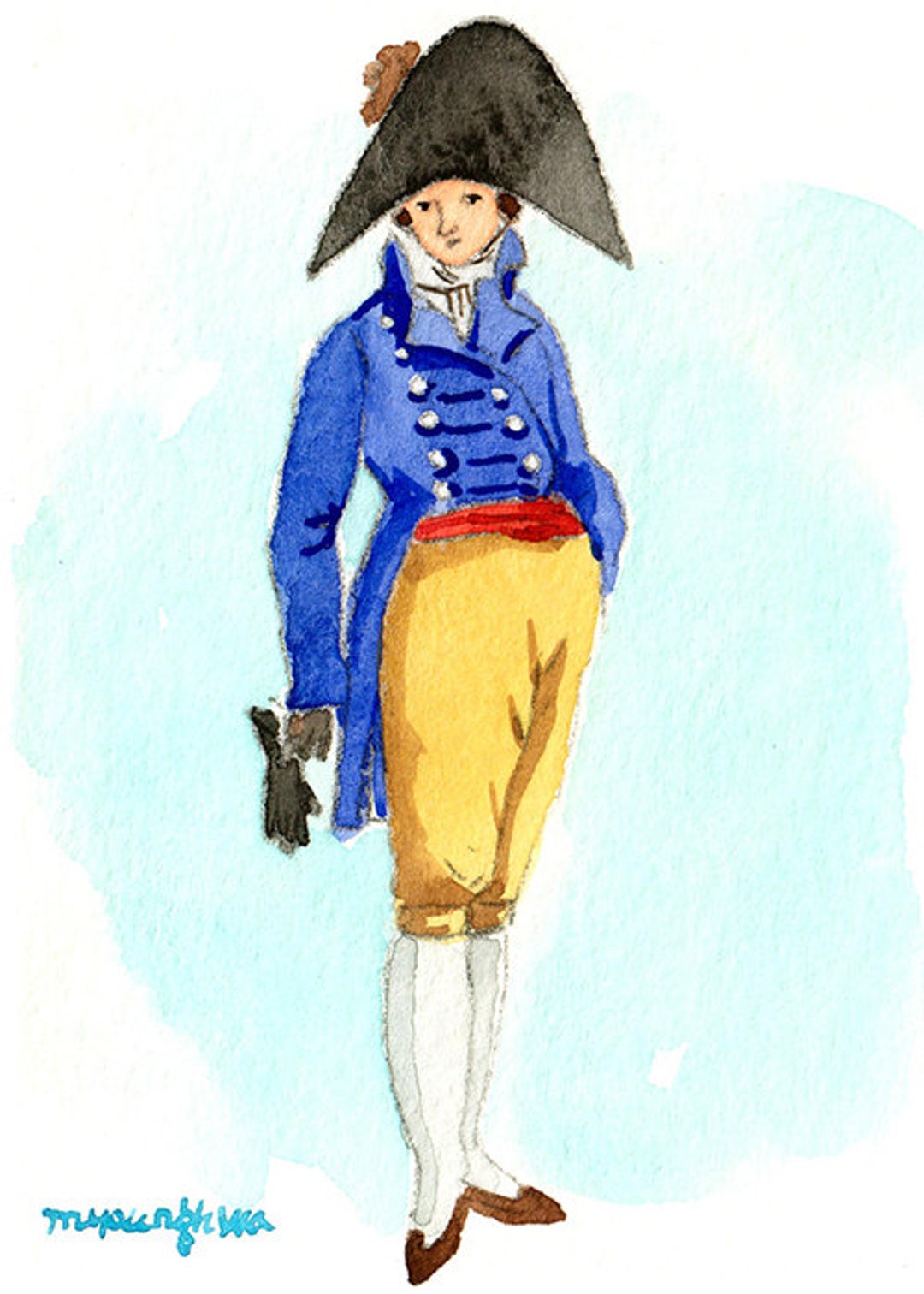 ACEO ORIGINAL Watercolor, Gentleman's Evening, French Man, Watercolor ...