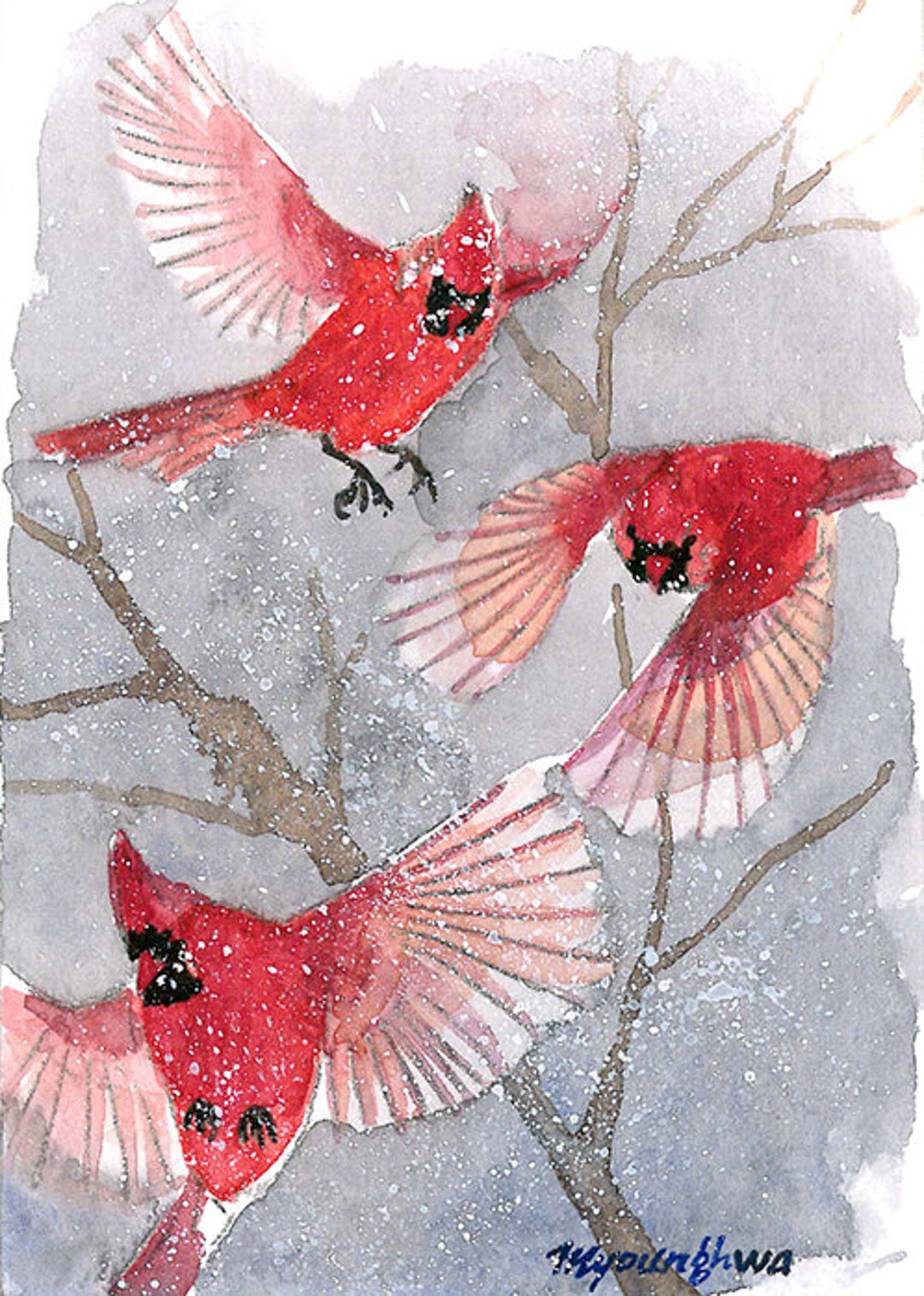 Dancing Cardinals - Various Size Limited Art Print of Watercolor ...