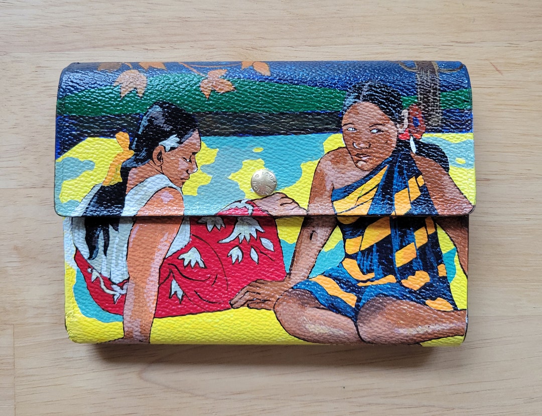 Tahitian Women on the Beach, Vintage Art, Hand Painted Designer Wallet ...