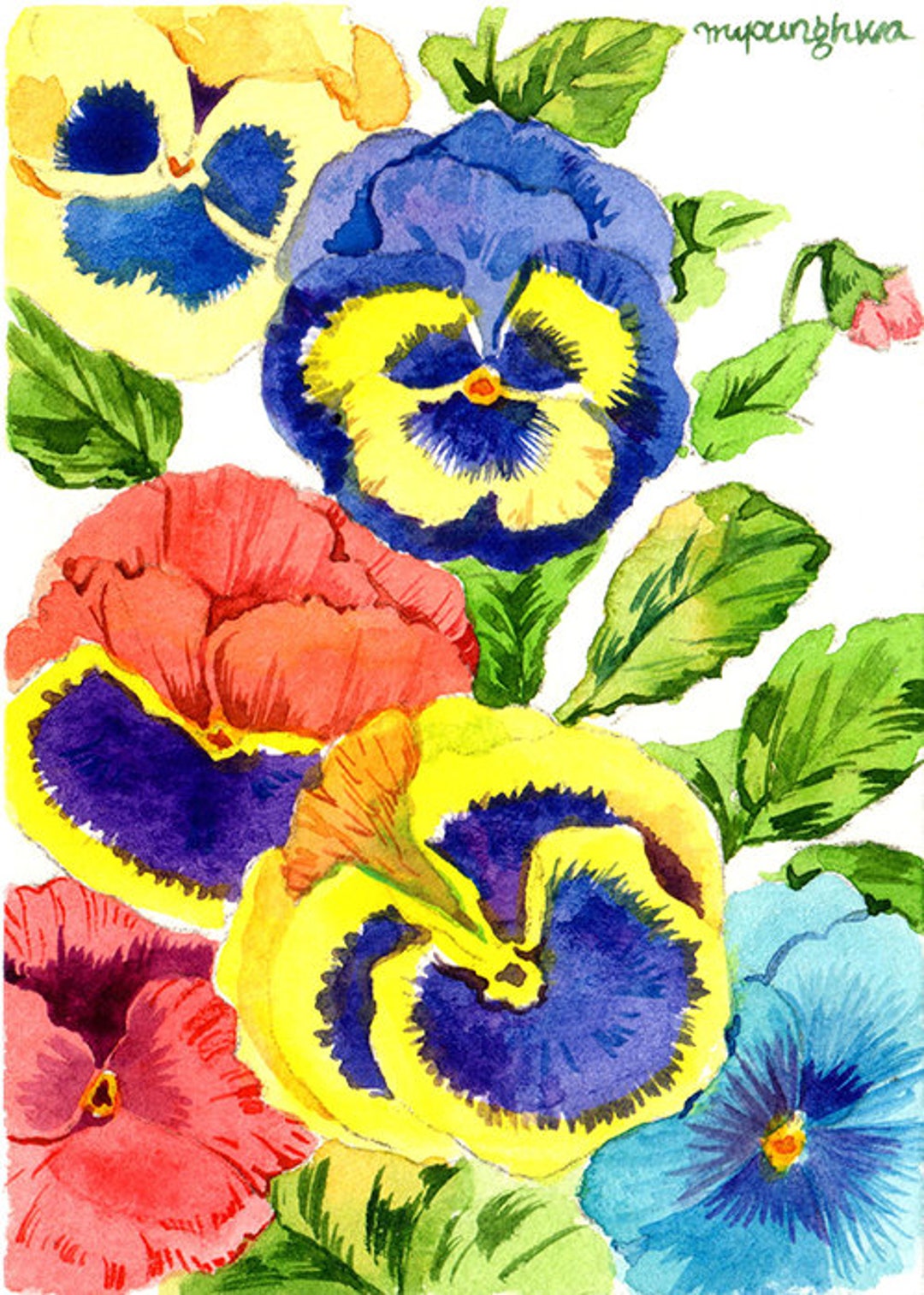 ACEO Limited Edition 2/25, Victorian Posy, Pansy Flower Watercolor ...