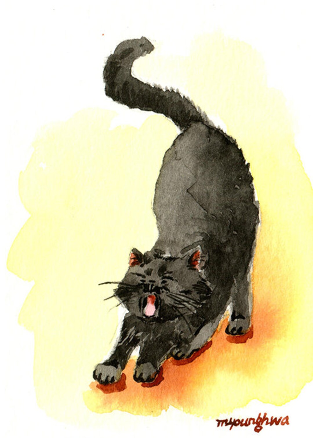 ACEO Limited Edition 11/25 Spring Yawn, Drowsiness, Cat Art Print of an ...